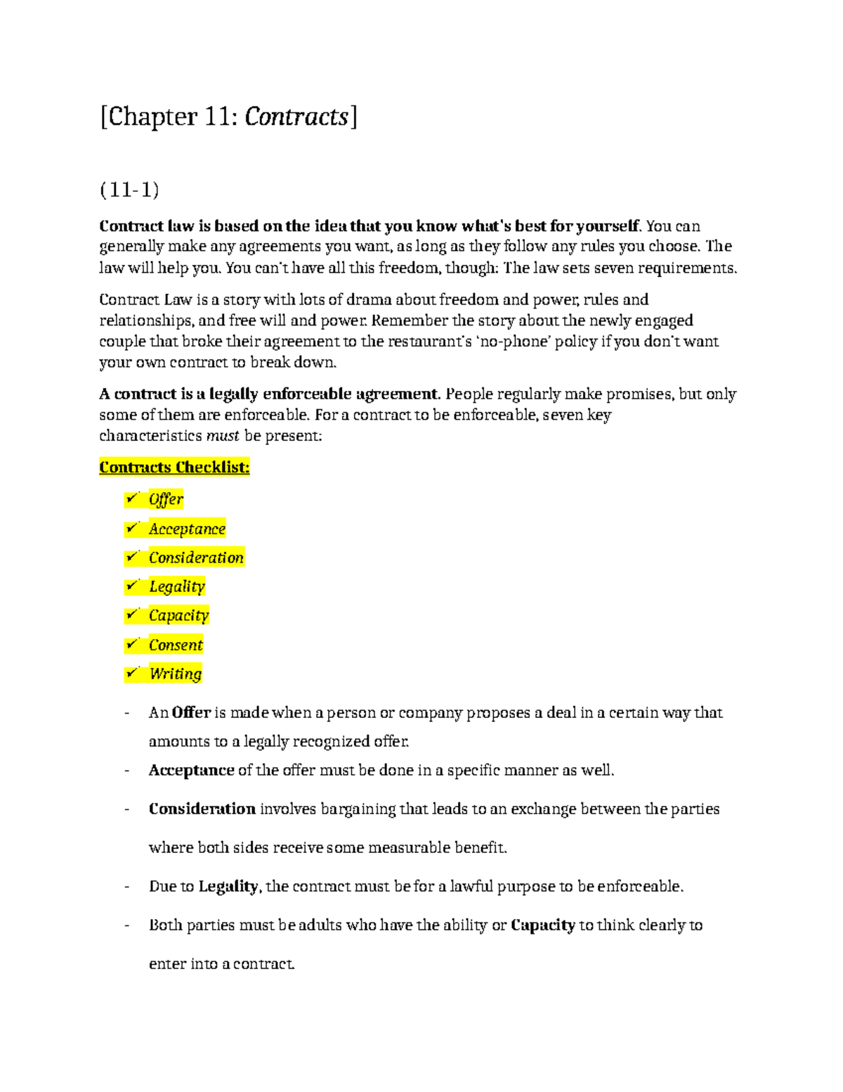 BLAW Chapter 11: Essentials of Contract Law and Enforcement - Studocu