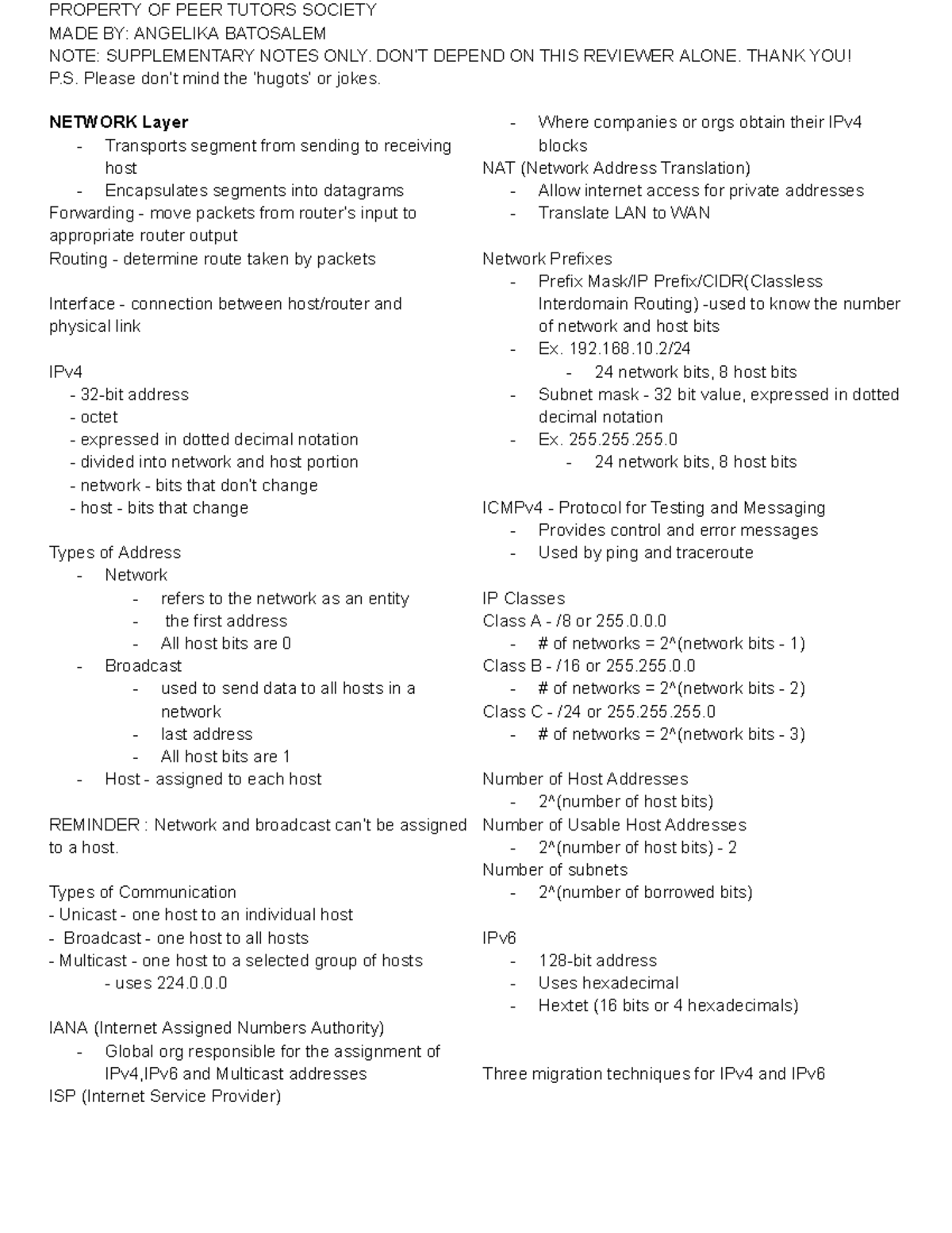 Network Reviewer 2 - reviwer - MADE BY: ANGELIKA BATOSALEM NOTE ...