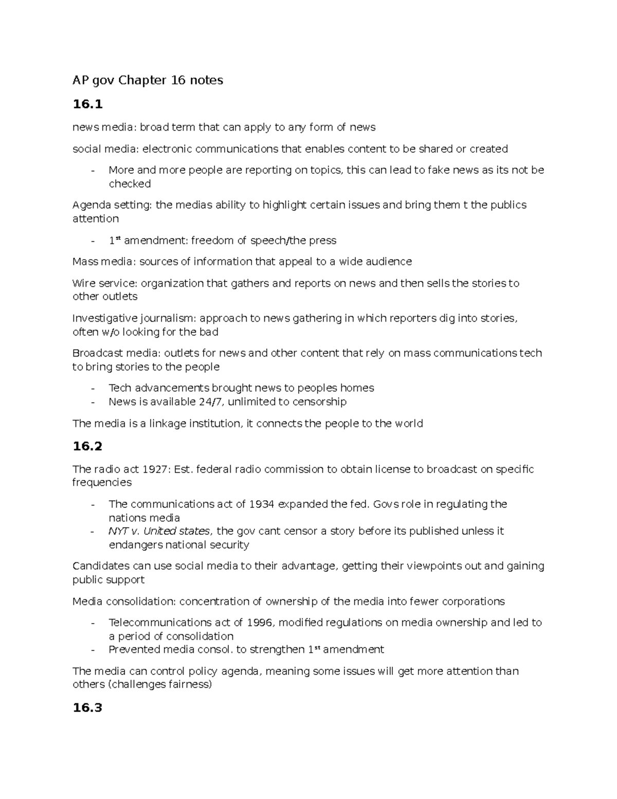 AP Gov Chapter 16 Notes: Media Influence & Regulations Overview - Studocu