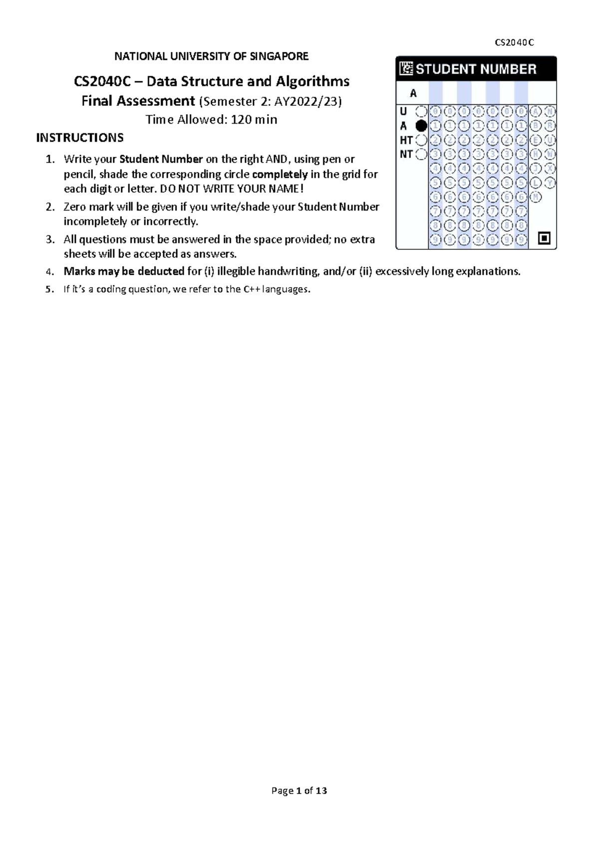 CS2040C Data Structures & Algorithms Final Assessment Guide (2022/23 S2) - Studocu