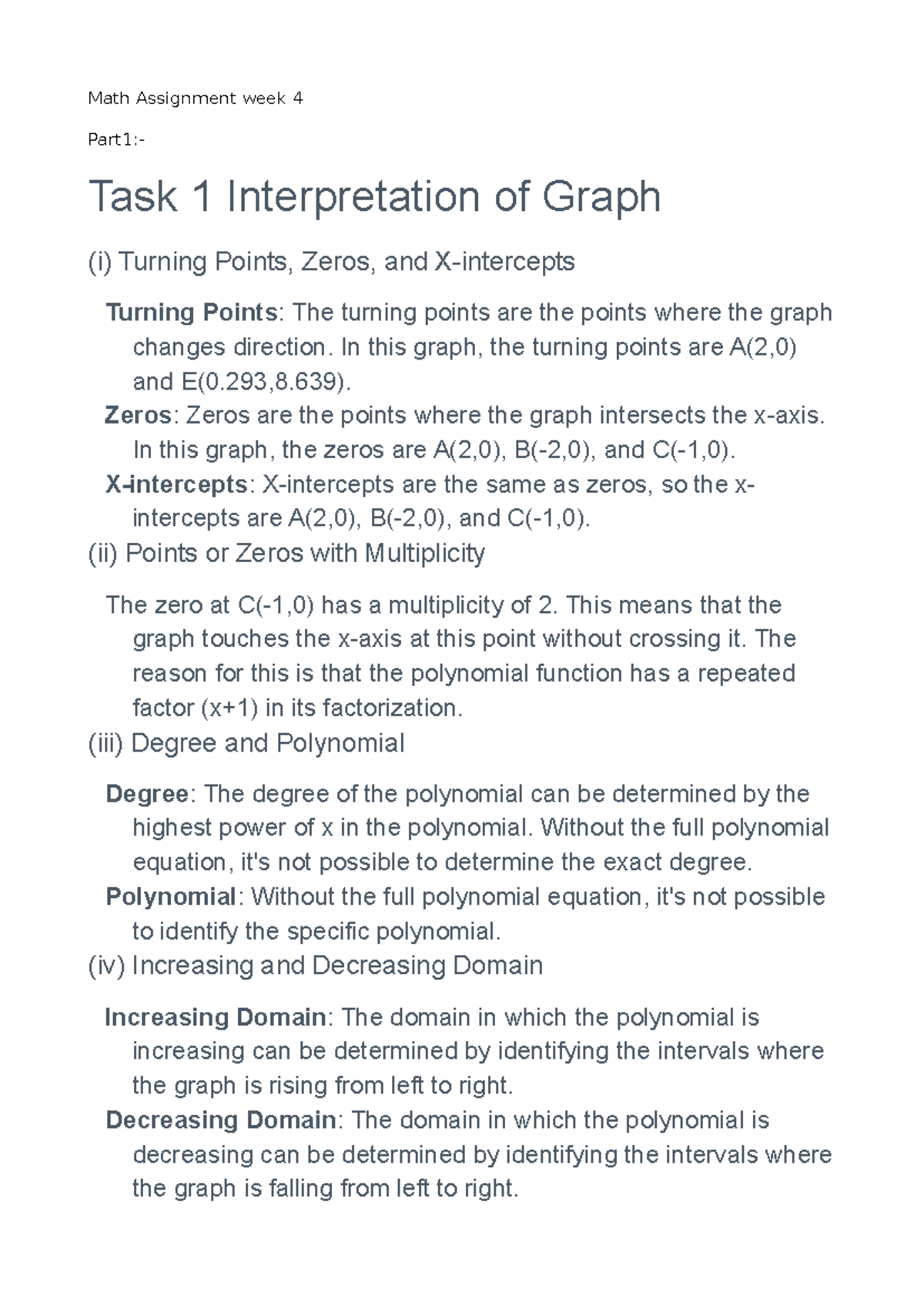 Math Assignment Week 4: Graph Interpretation & Polynomial Analysis ...