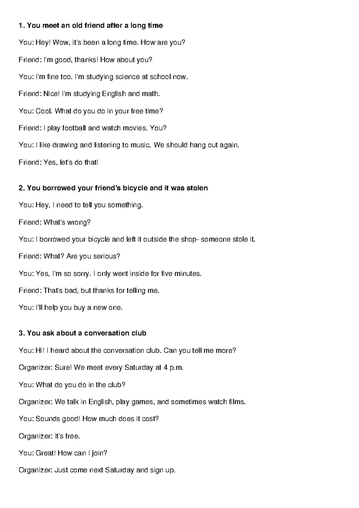 English Dialogs A2 B1 - Conversational Practice and Scenarios - Studocu