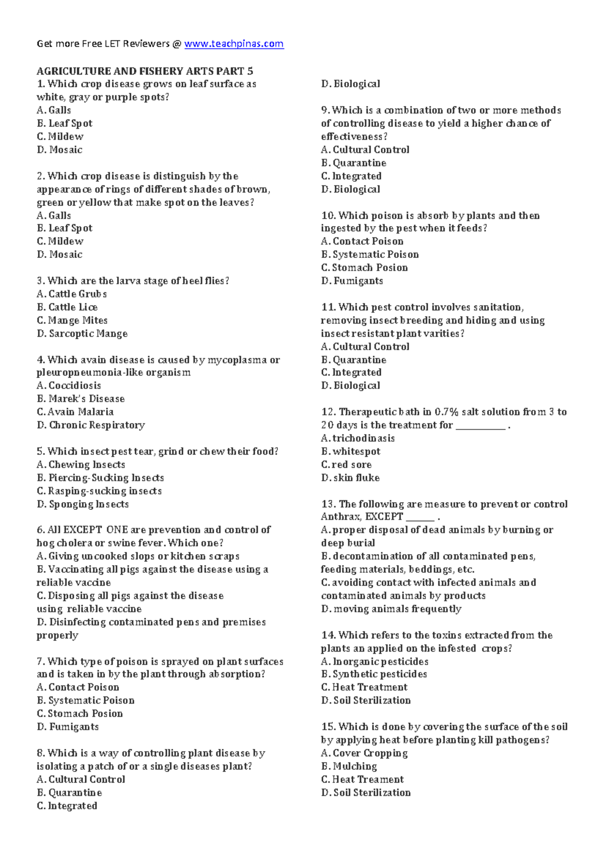 Part 5 AFA - Comprehensive LET Reviewer on Agriculture & Fishery Arts ...