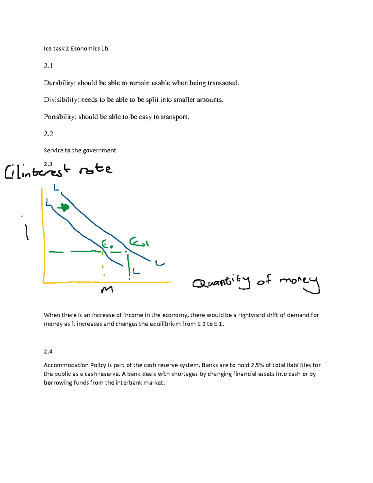 ICE Task 2: Economics 1B - Money Characteristics & Policies - Studocu