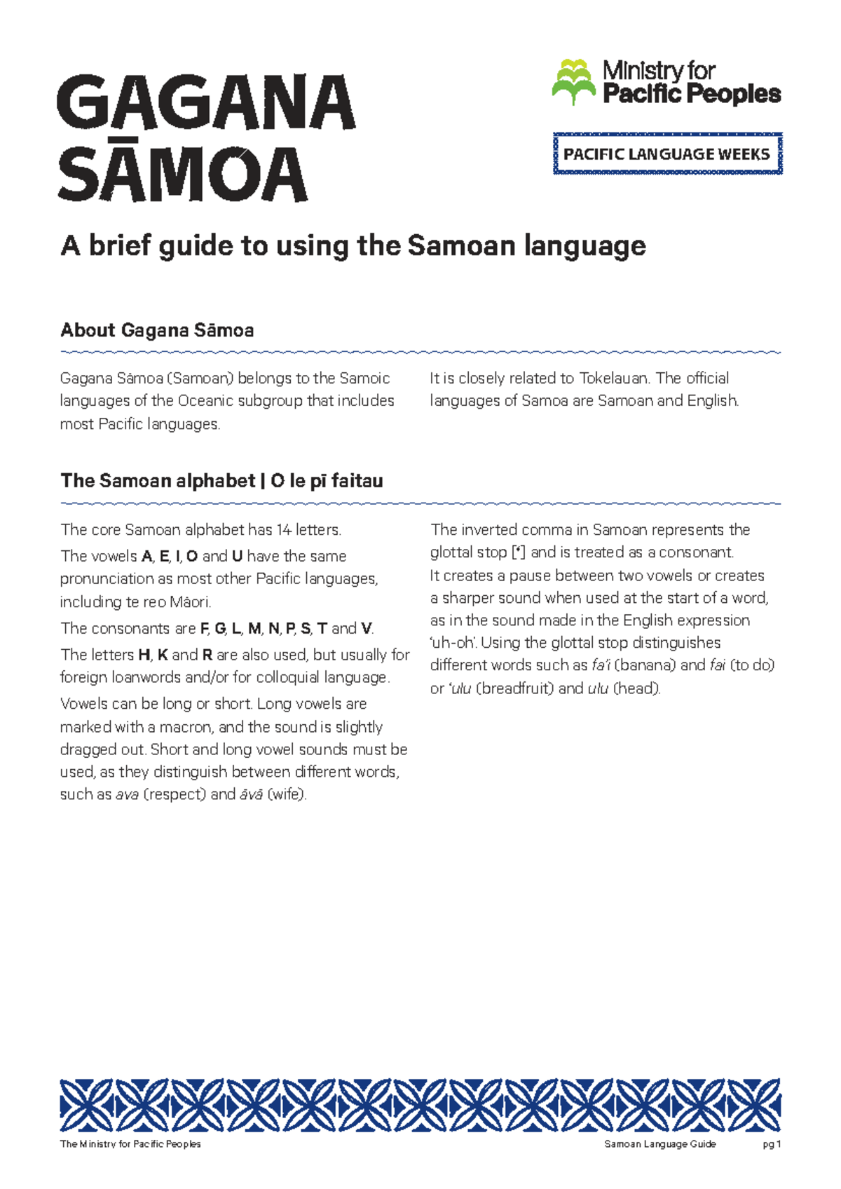 PACIFIC LANGUAGE WEEKS: A Guide to Gagana Sāmoa Language - Studocu