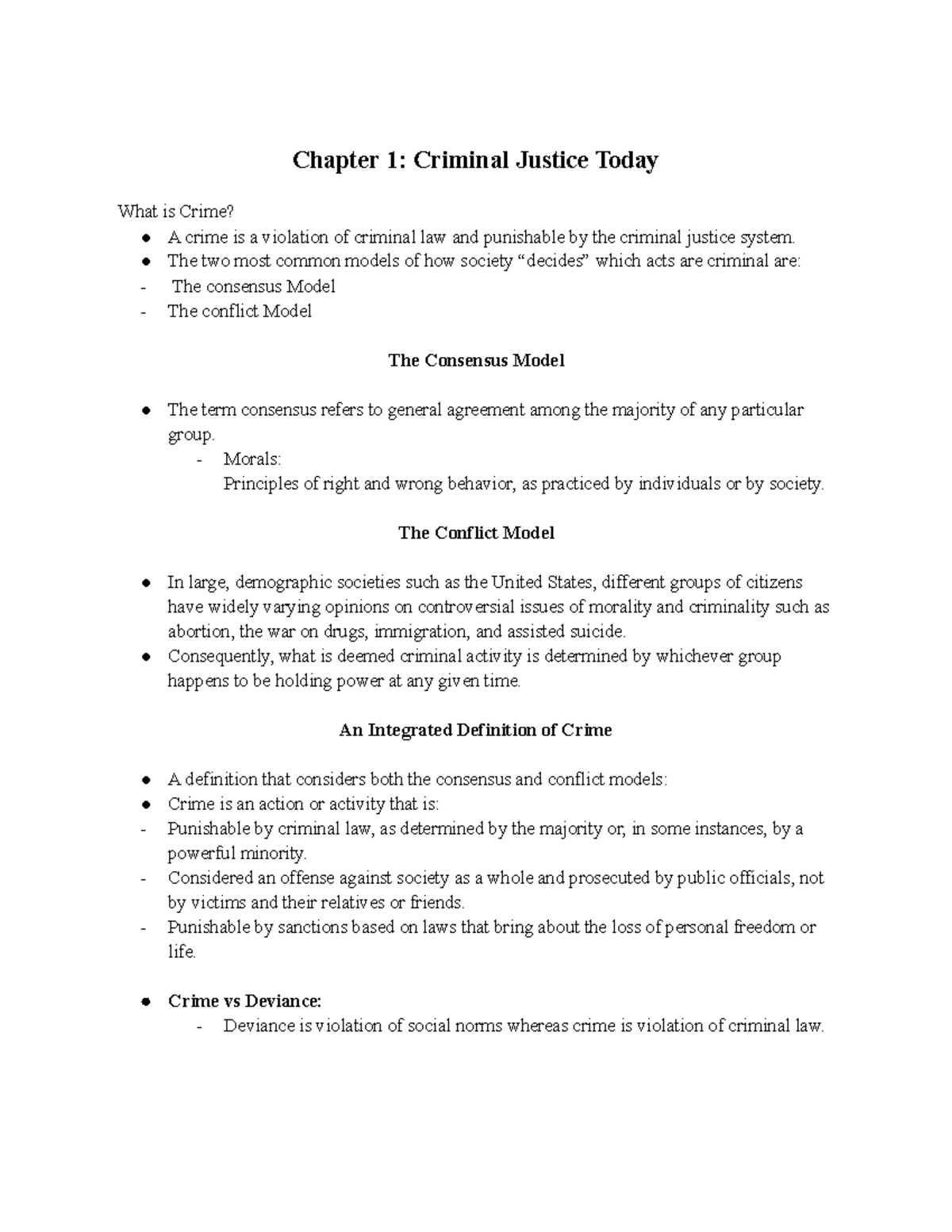 Intro to Criminal Justice notes - Chapter 1: Criminal Justice Today ...