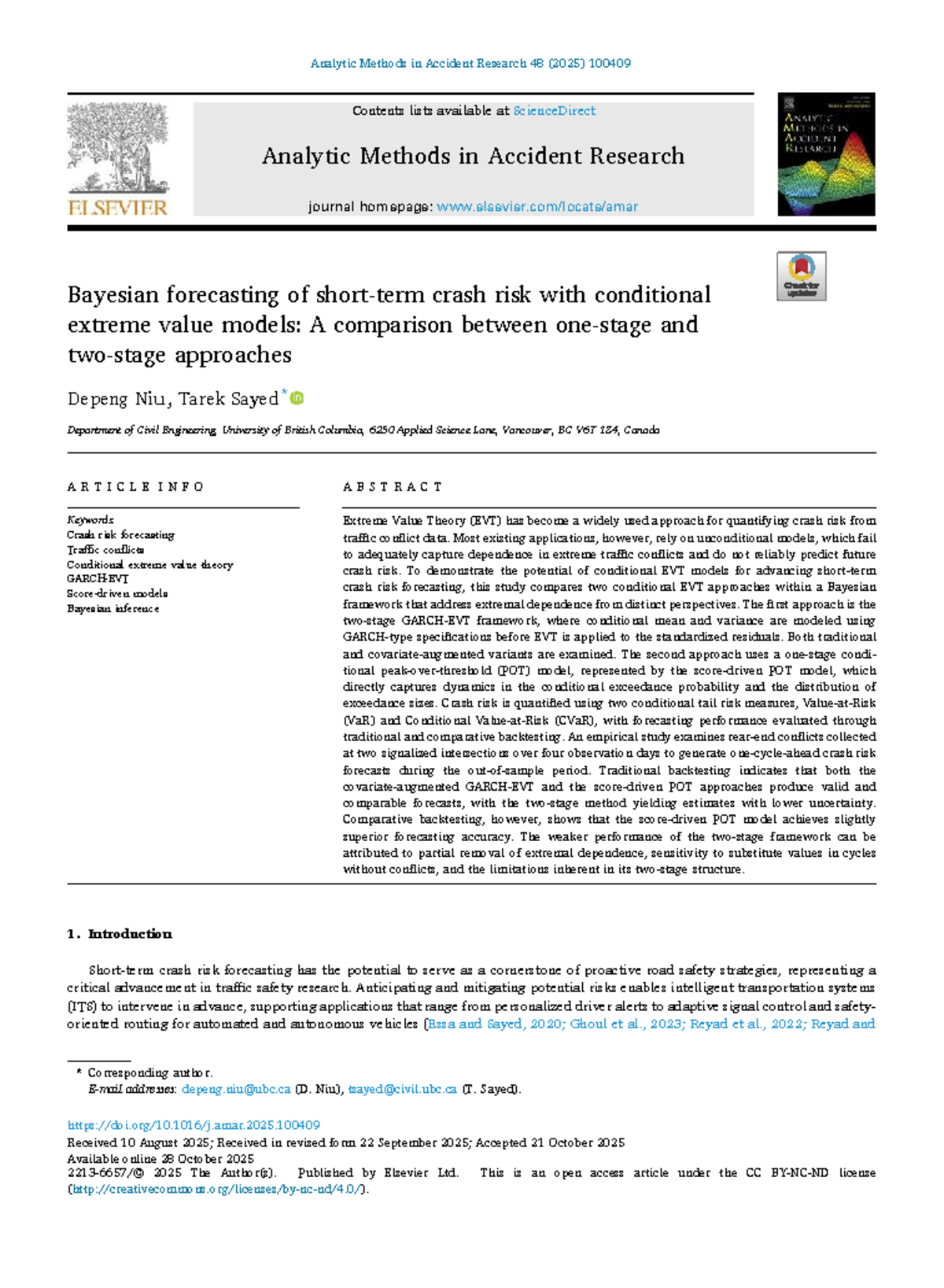 Bayesian Crash Risk Forecasting Using Conditional EVT Models (CIVL 2025 ...