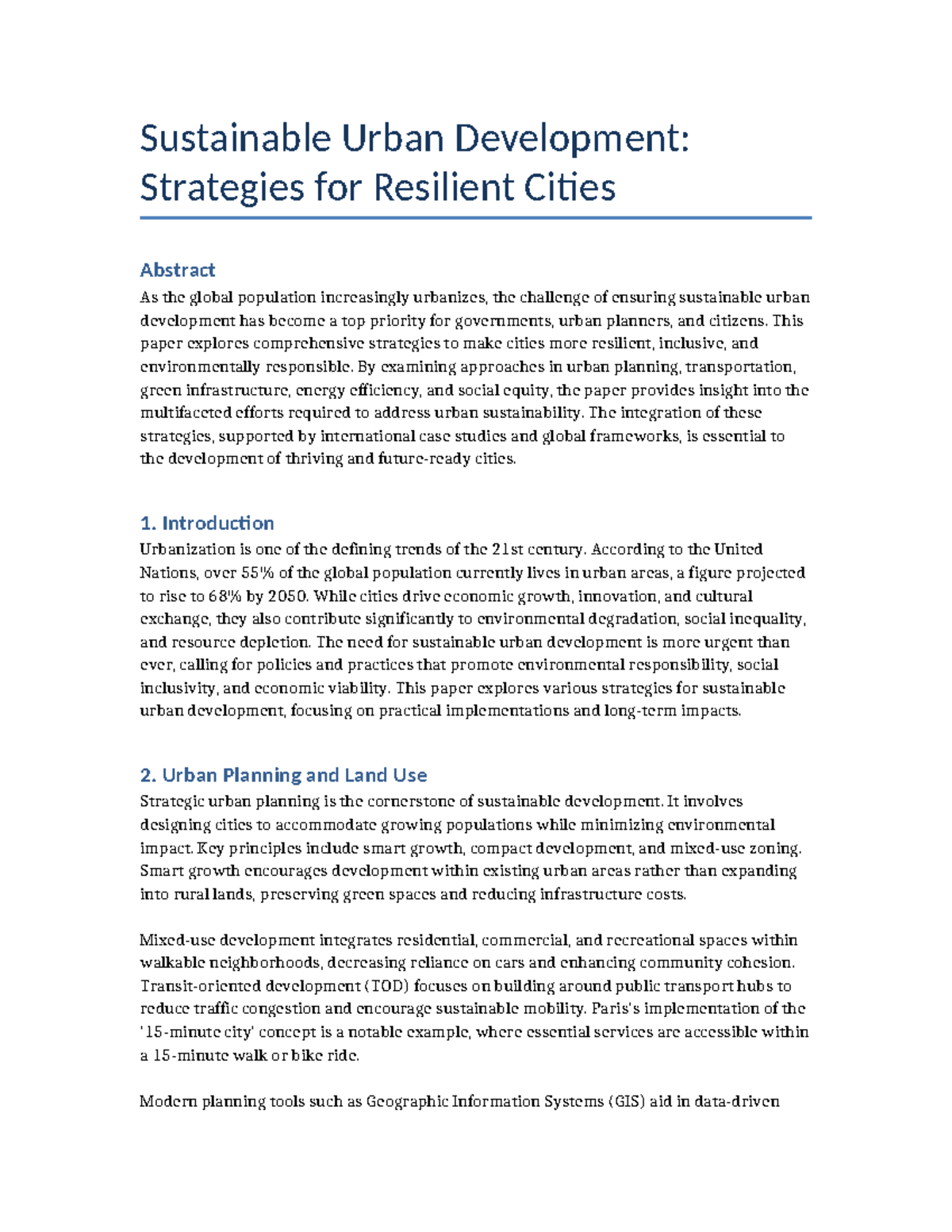 Sustainable Urban Development Research Paper - Sustainable Urban ...