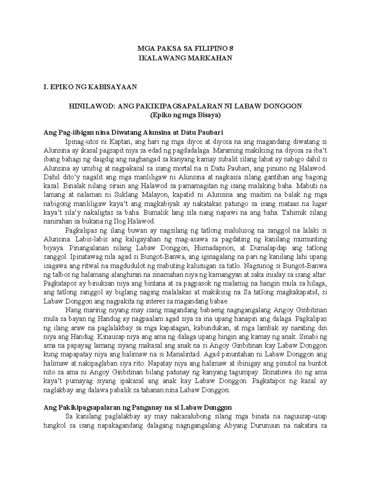MGA Paksa SA Filipino 8 - Ikalawang Markahan - MGA PAKSA SA FILIPINO 8 ...