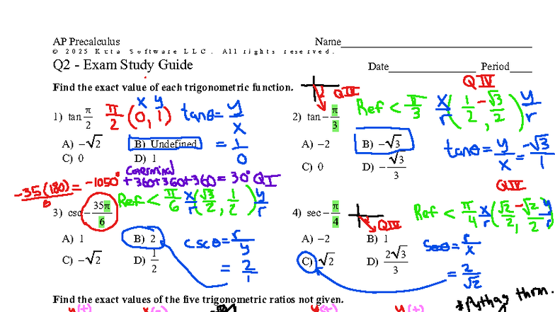 AP Precalculus G2F0 Q2 Exam Study Guide: Trigonometric Functions - Studocu