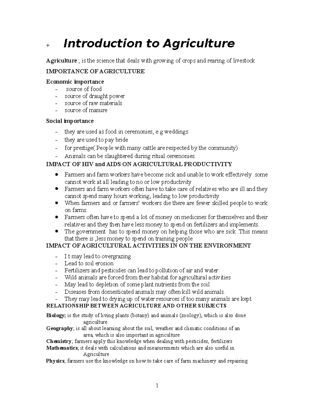 Agriculture Notes (Form 1-3) - Comprehensive Study Guide 2022 - Studocu