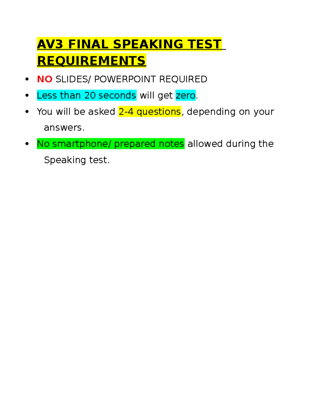 AV3 - Final Speaking Test Requirements and Topics - Studocu