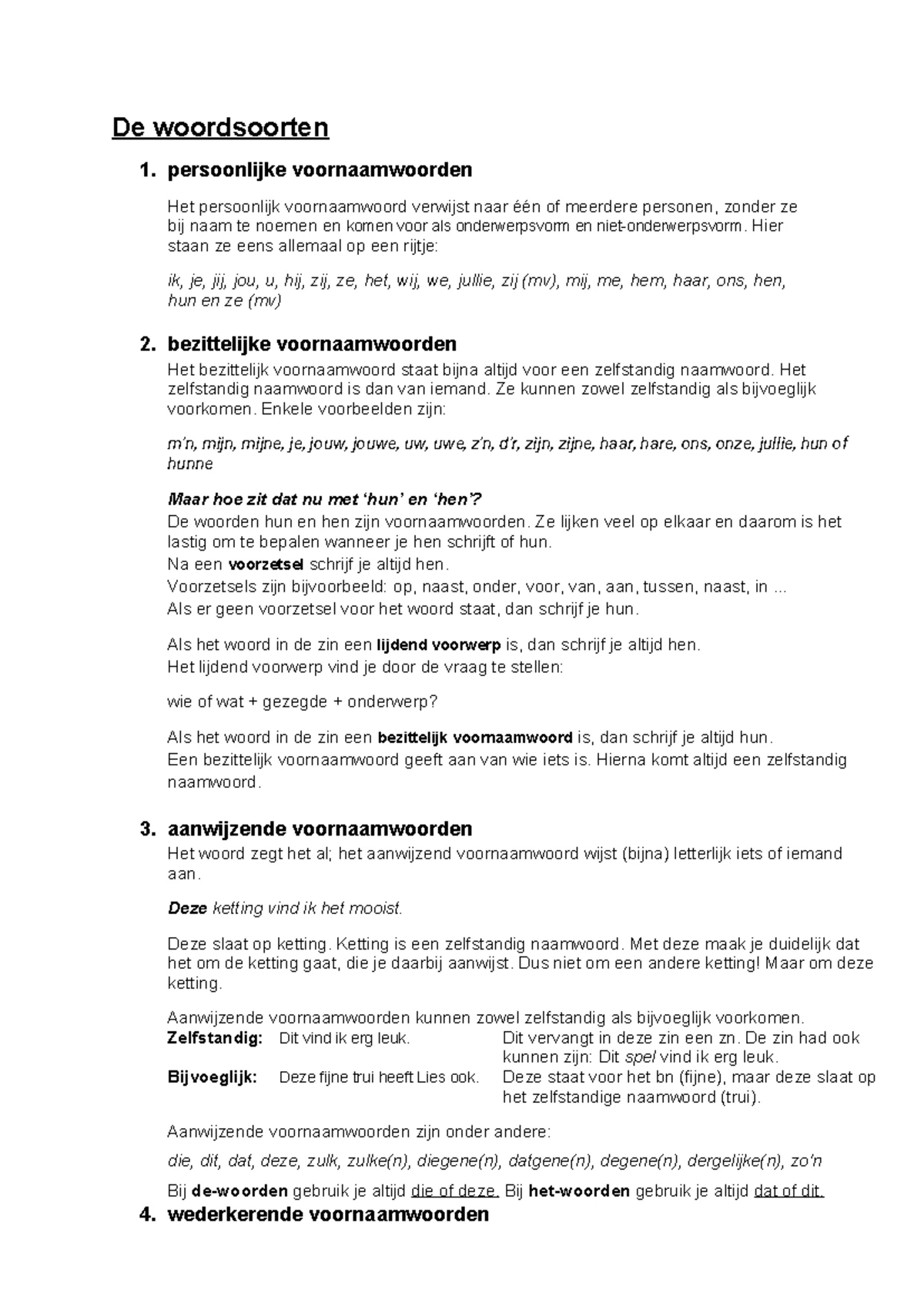 Schema woordsoorten - Schema woordsoorten Woordsoort Uitleg Voorbeelden ...