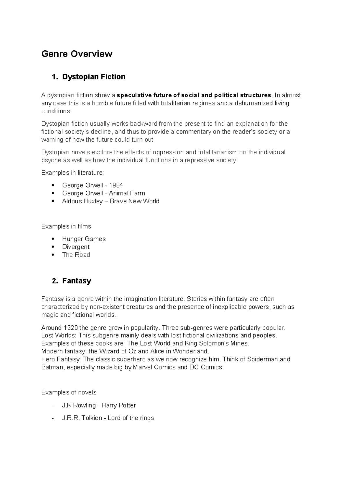 Exploring Literary Genres: An Overview of Fiction Types - Studeersnel