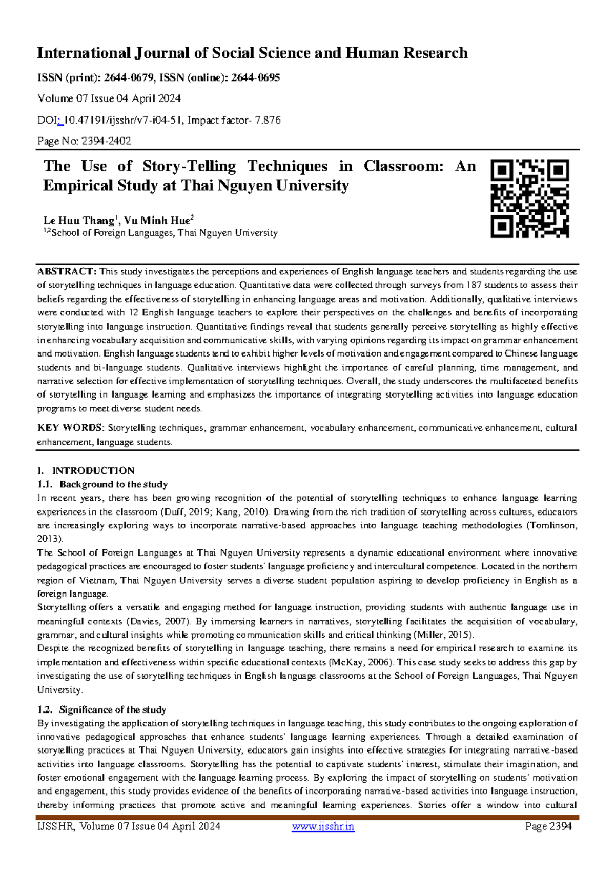 The Use of Storytelling Techniques in Classroom: An Empirical Study ...