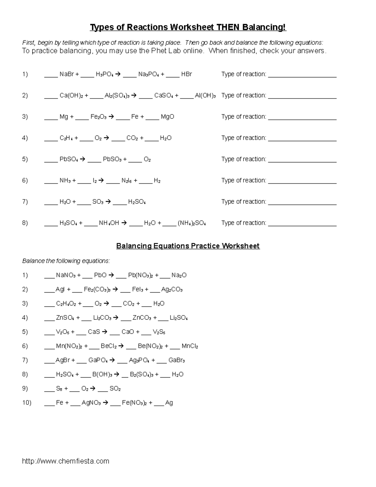 Balancing & Word Equations Practice (with Solutions) - Studocu