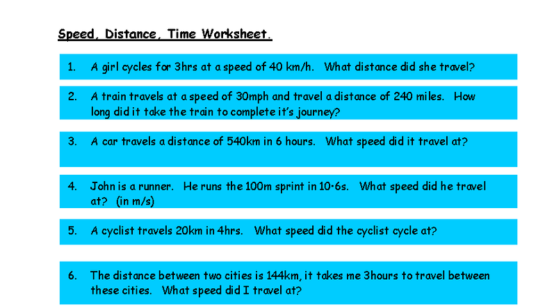 Speed, Distance, Time Problems Worksheet (MATH101) - Studocu