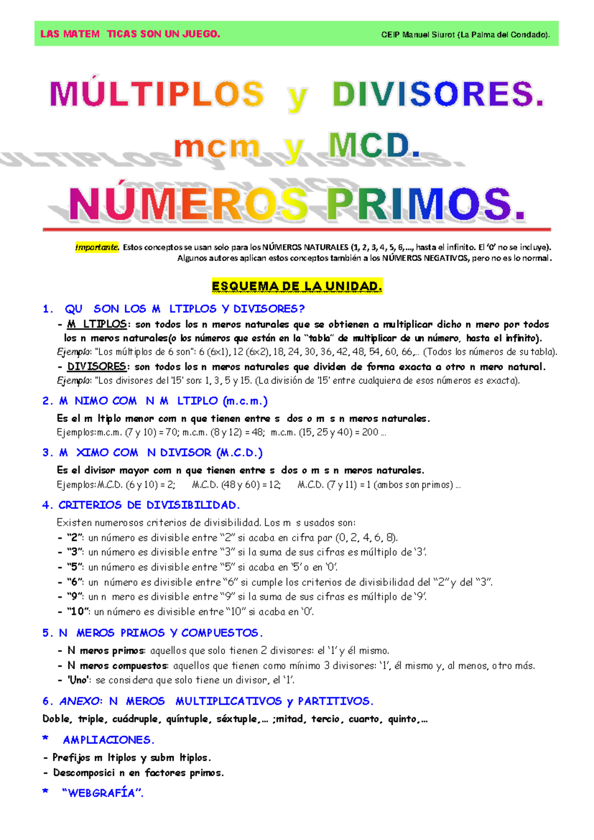 LAS MATEMÁTICAS SON UN JUEGO: Múltiplos, Divisores y Números Primos (08 ...