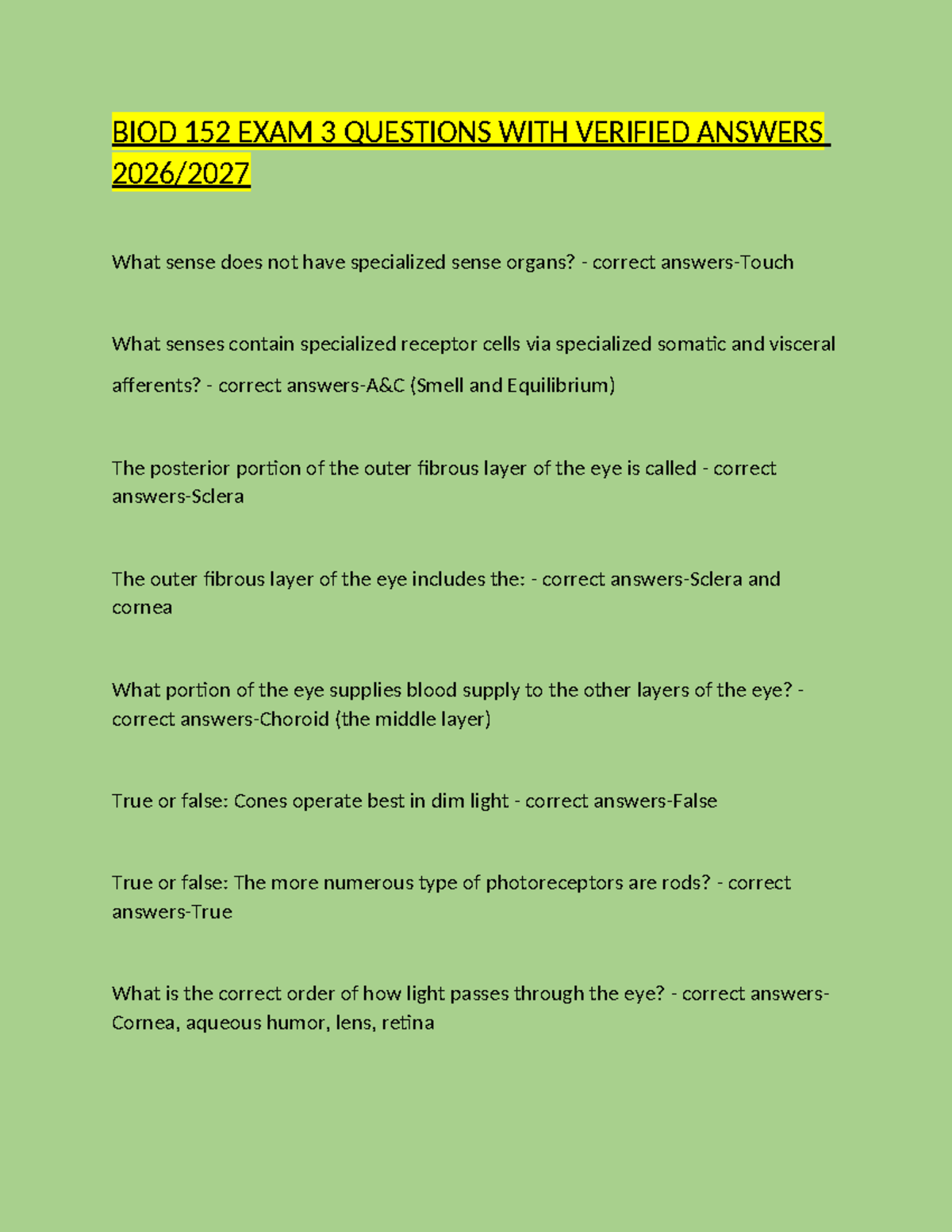 BIOD 152 EXAM 3: Verified Answers and Key Concepts - Studocu