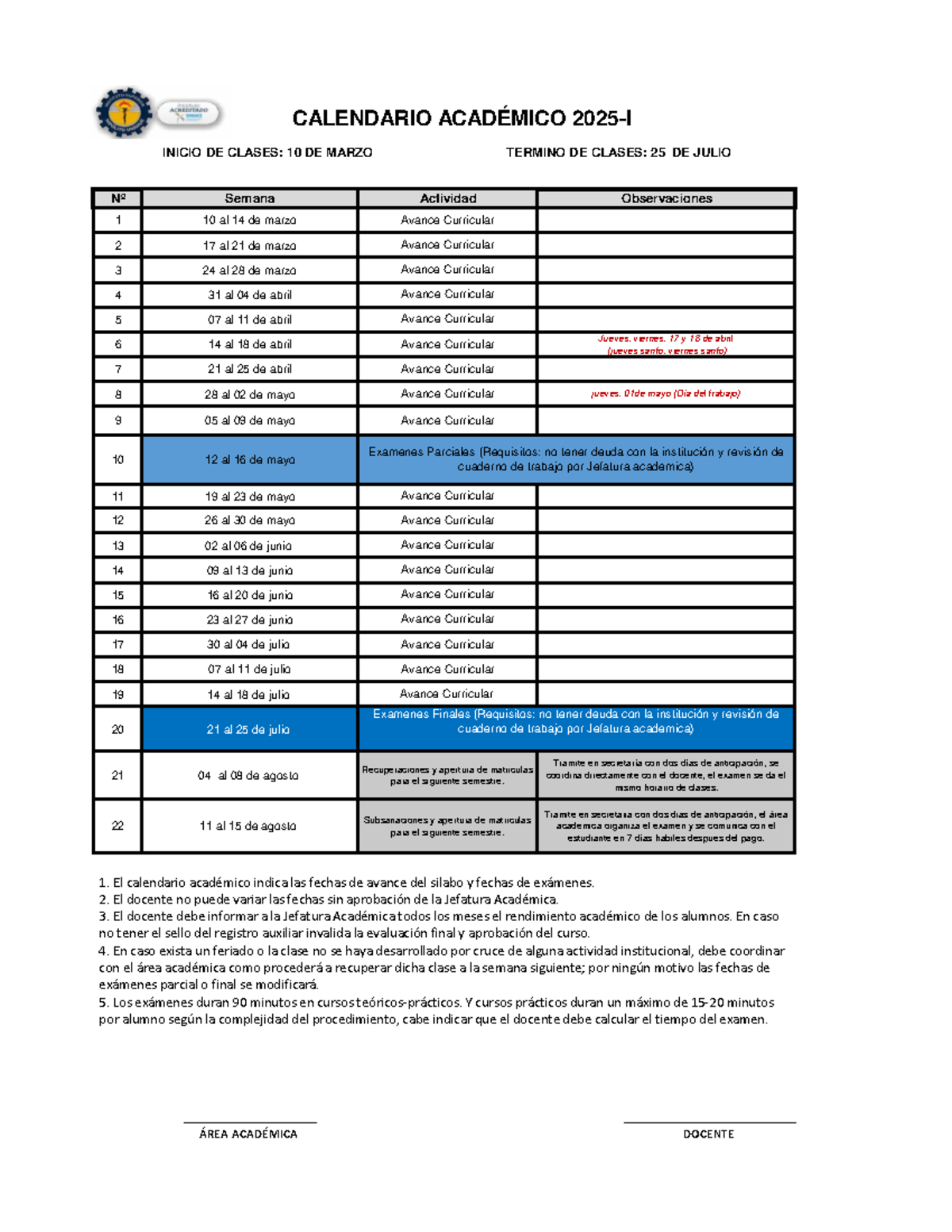 Enfermería V-11 - Calendario Académico 2025-I y Avance Curricular - Studocu