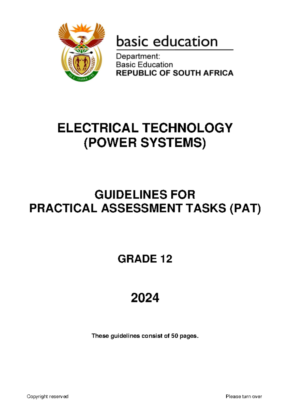 Electrical Technology GR 12 2024 PAT Guidelines for Power Systems - Studocu
