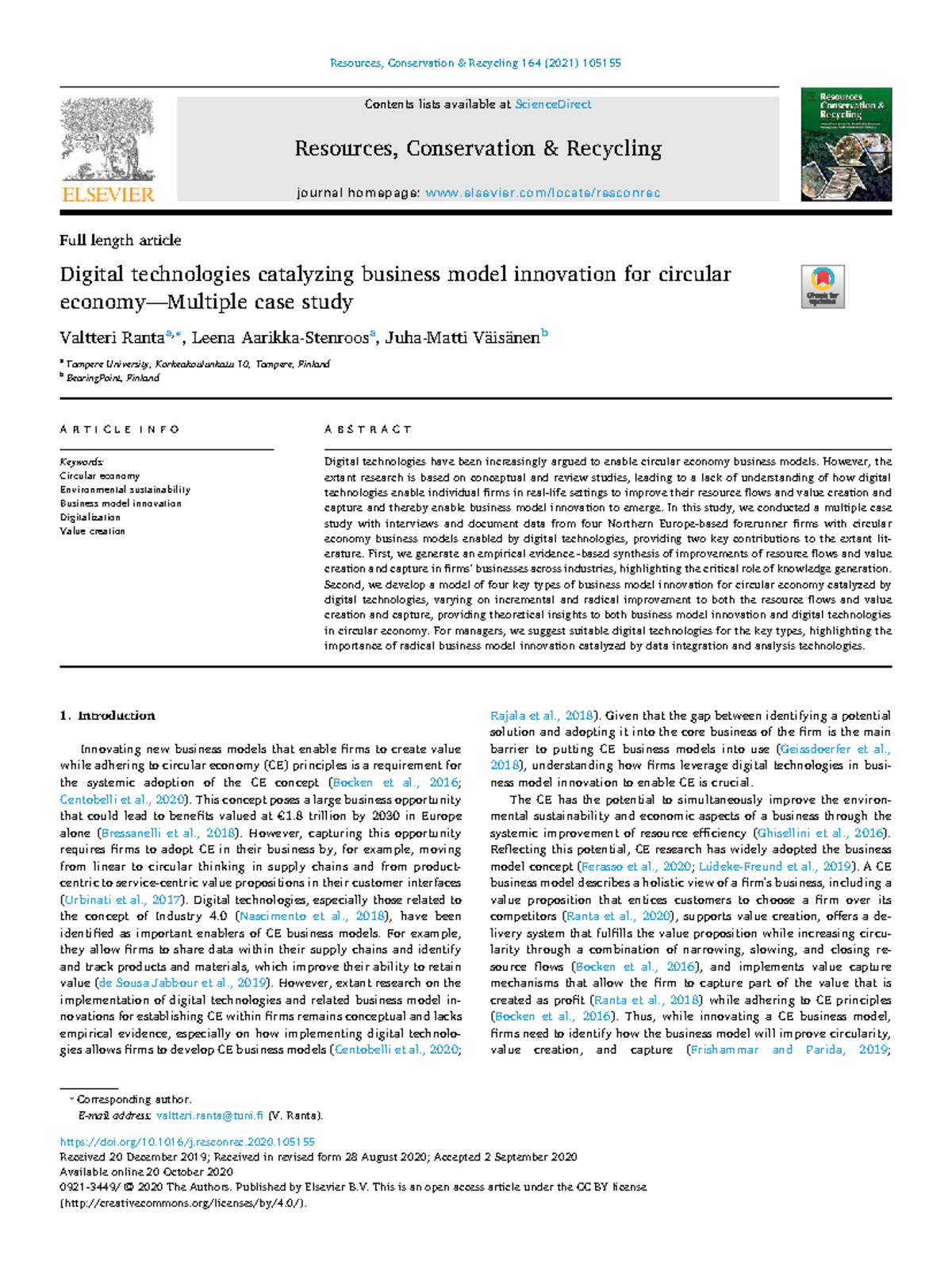 Digital Technologies Driving Business Model Innovation for Circular ...