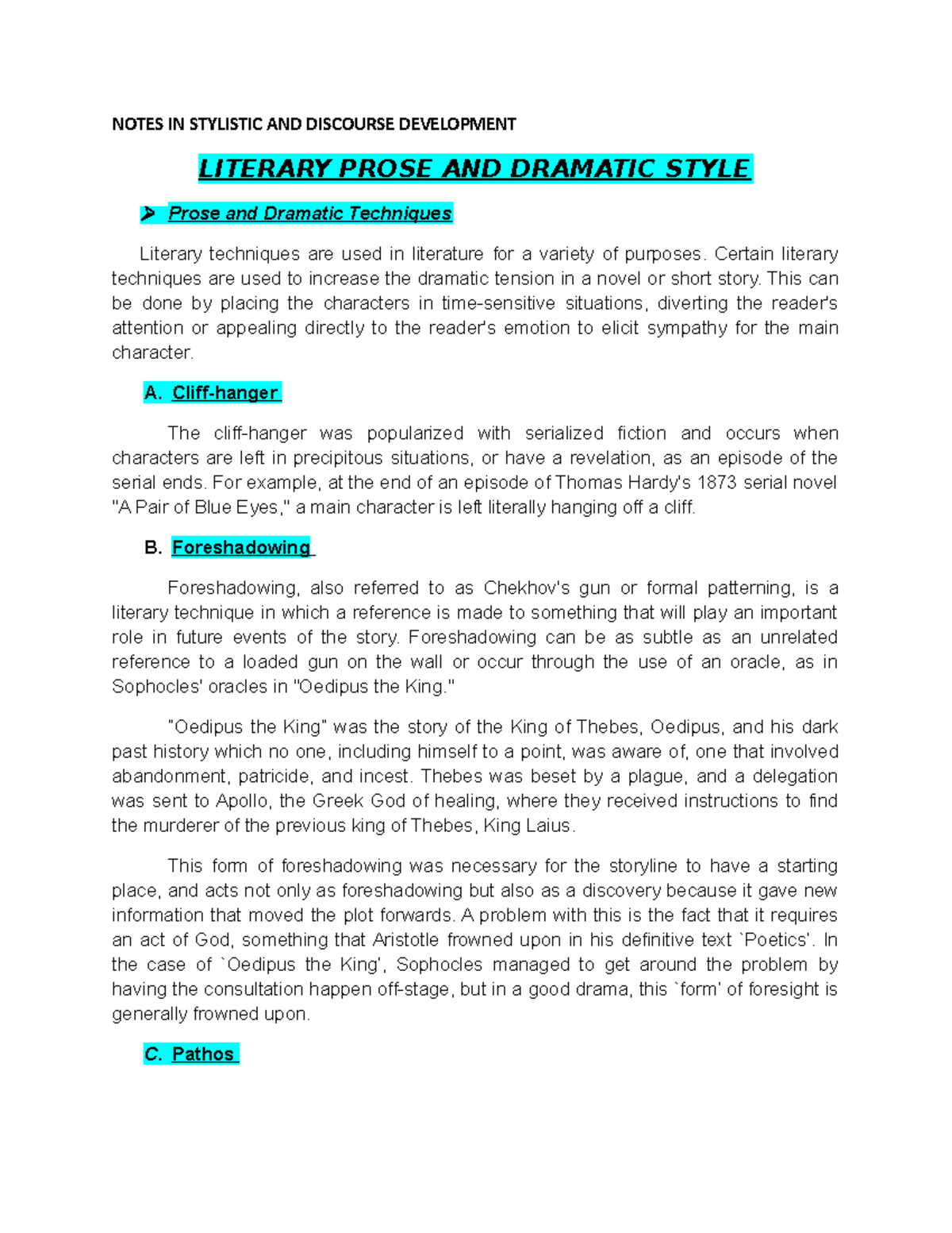 Literary Prose & Dramatic Techniques: Key Stylistic Notes - Studocu