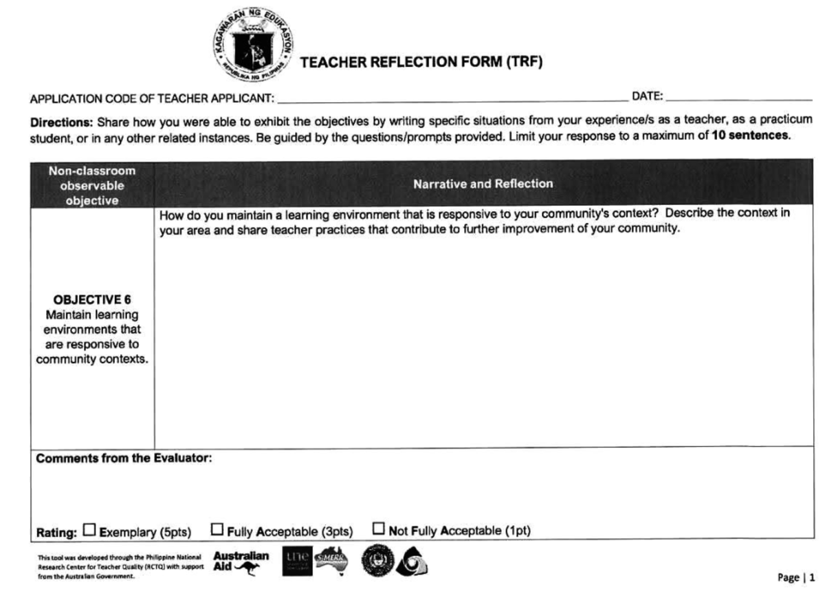 TRF Sample Answer Sheet: Teacher Reflection Form (TRF) Guide - Studocu