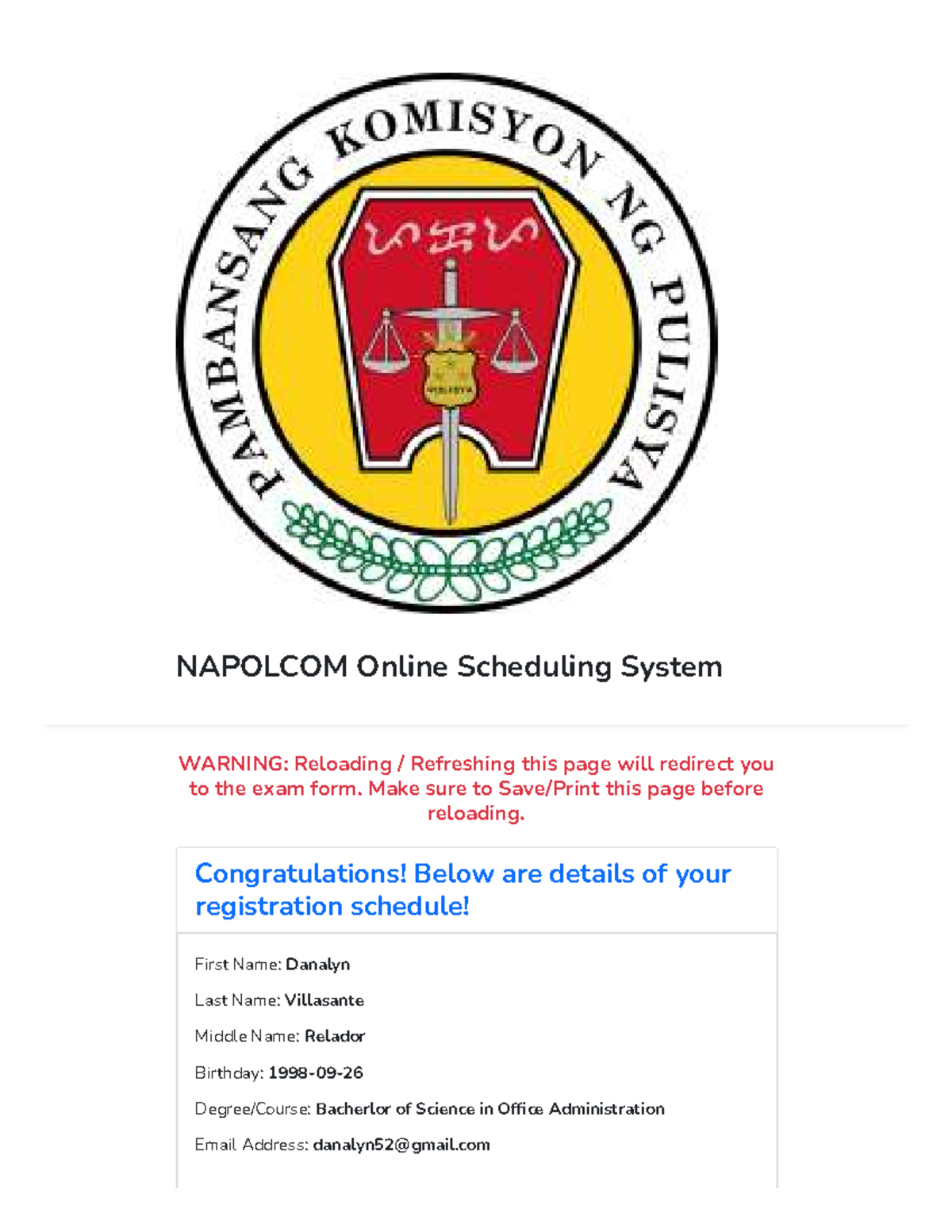 NAPOLCOM PNP Entrance Exam Registration Details and Requirements - Studocu