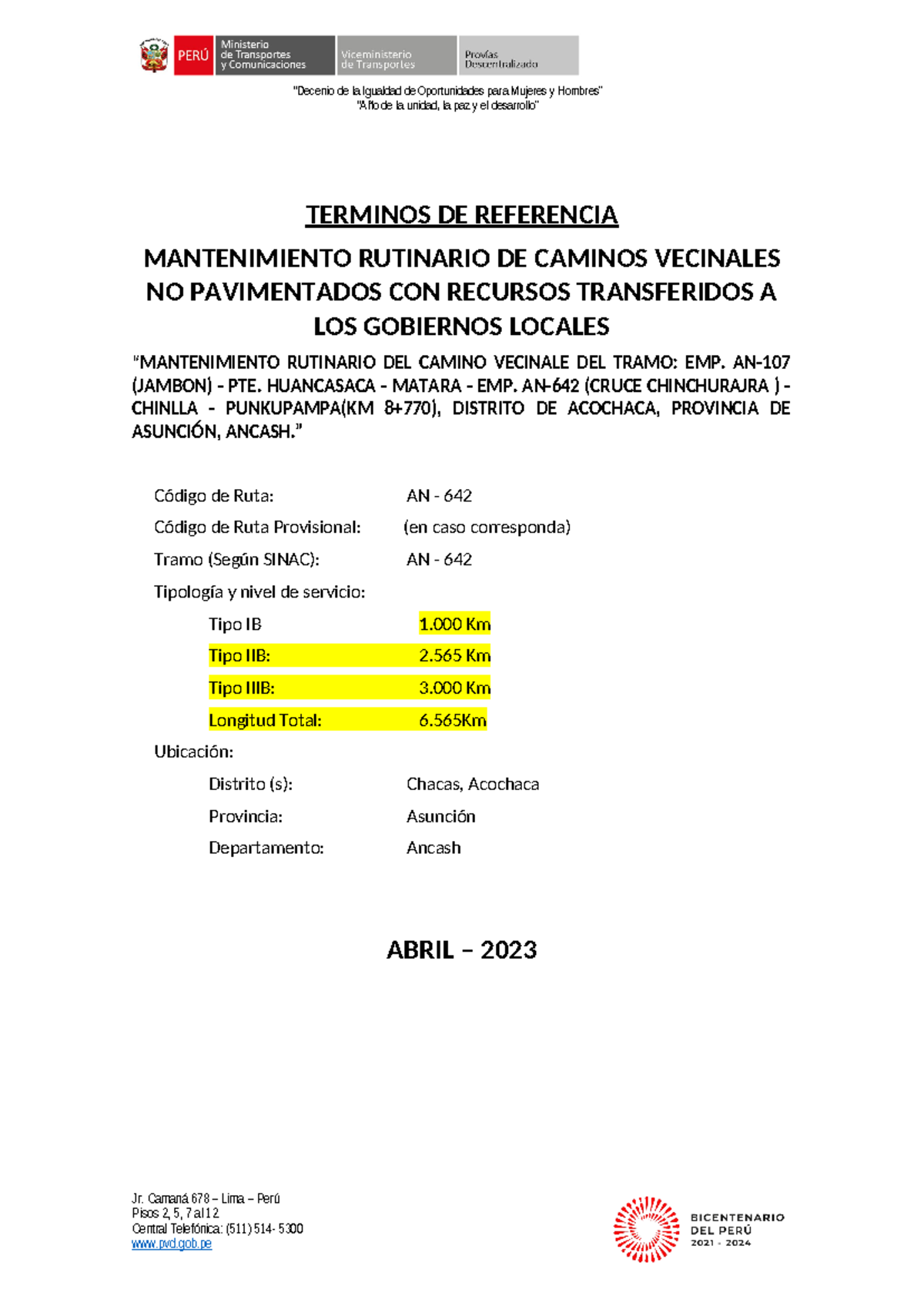 TDR RUTA AN - 642 - asdfghj - “Año de la unidad, la paz y el desarrollo ...