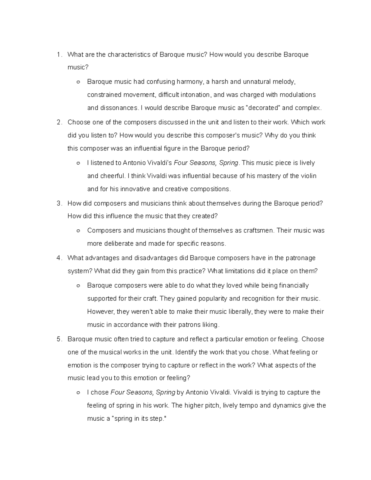 MUS 101: Musical Appreciation Unit 5 Critical Thinking Questions ...