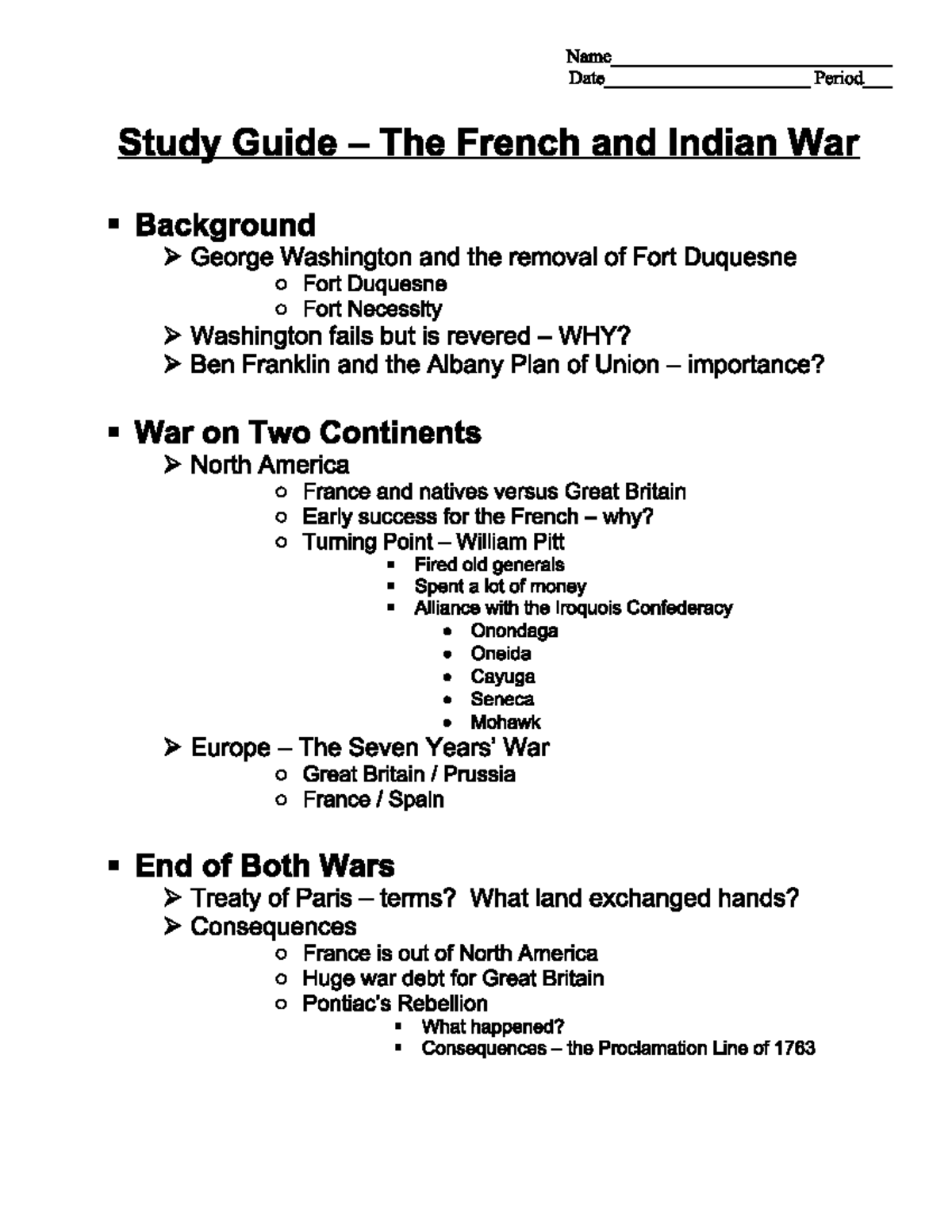 Final Exam Study Guide: The French and Indian War (be5ff377) - Studocu
