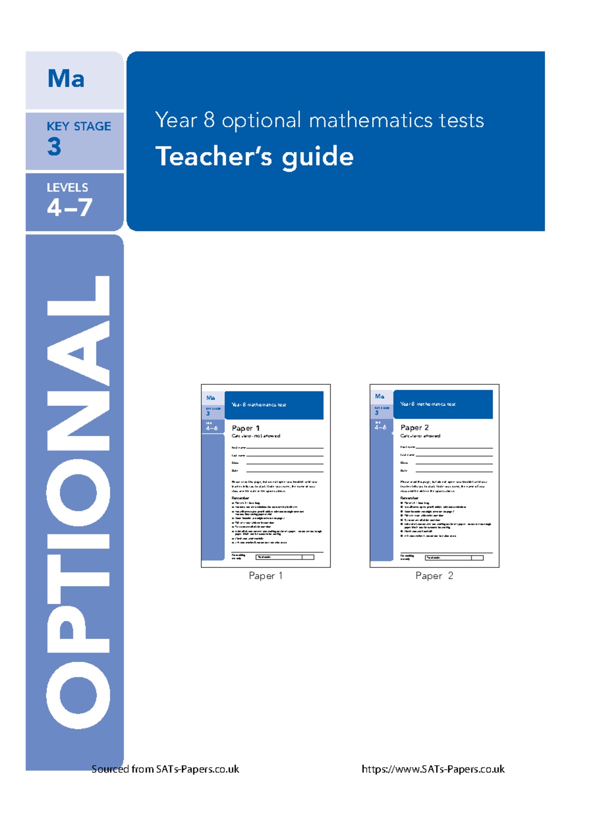 Lesson 1 y8 maths answers - Ma KEY STAGE 3 LEVELS 4 – Year 8 optional ...