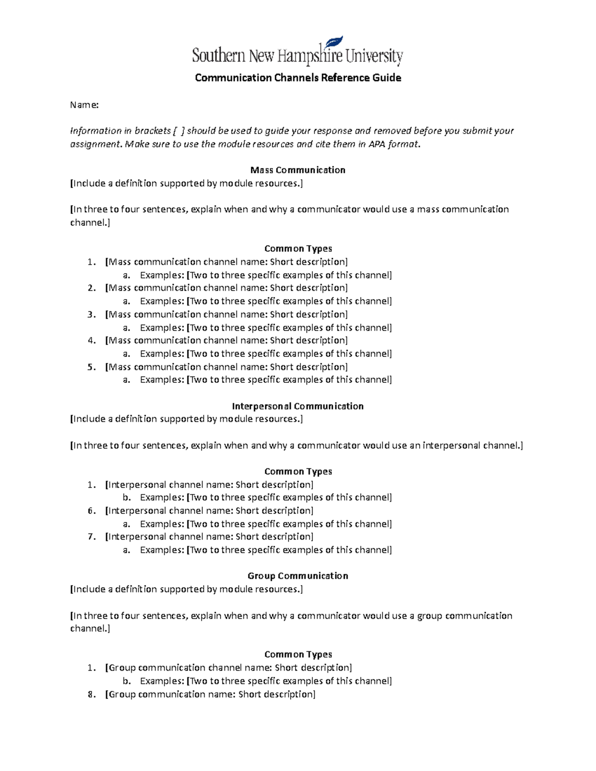 COM 127 Communication Channels Reference Guide Template - Studocu
