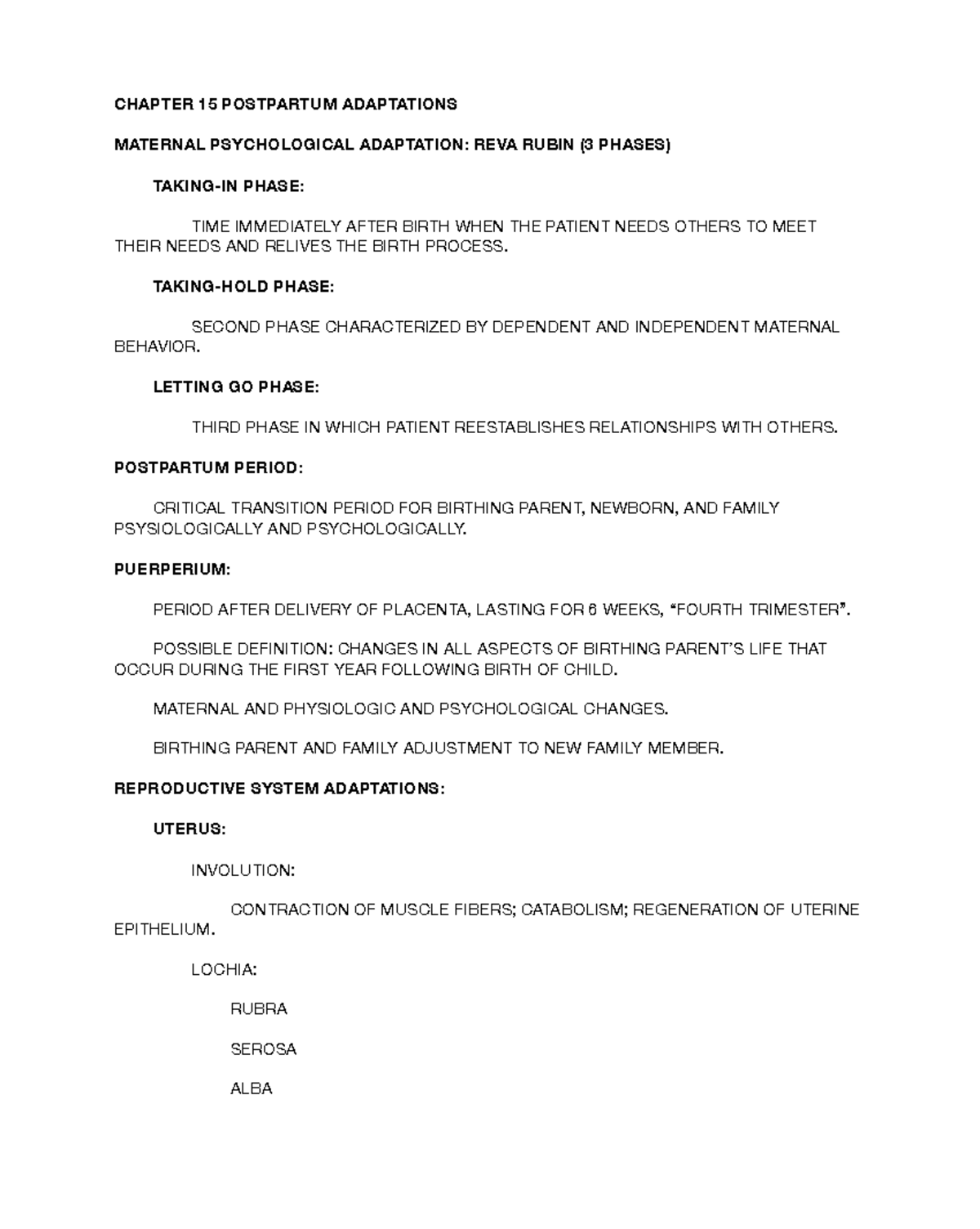 Chapter 15: Postpartum Adaptations and Maternal Psychological Changes ...