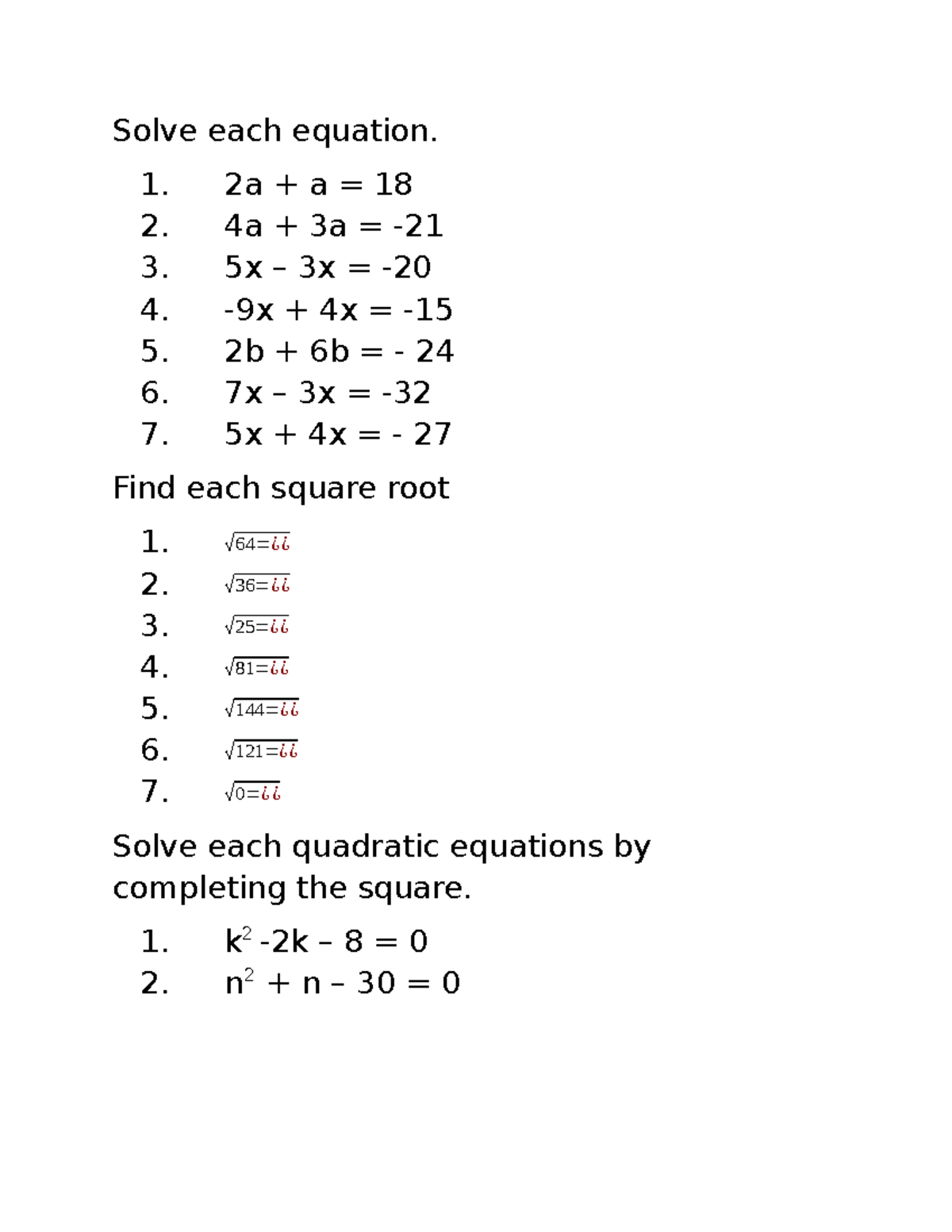 Solve each equation - solving - Accountancy - Solve each equation. 1 ...