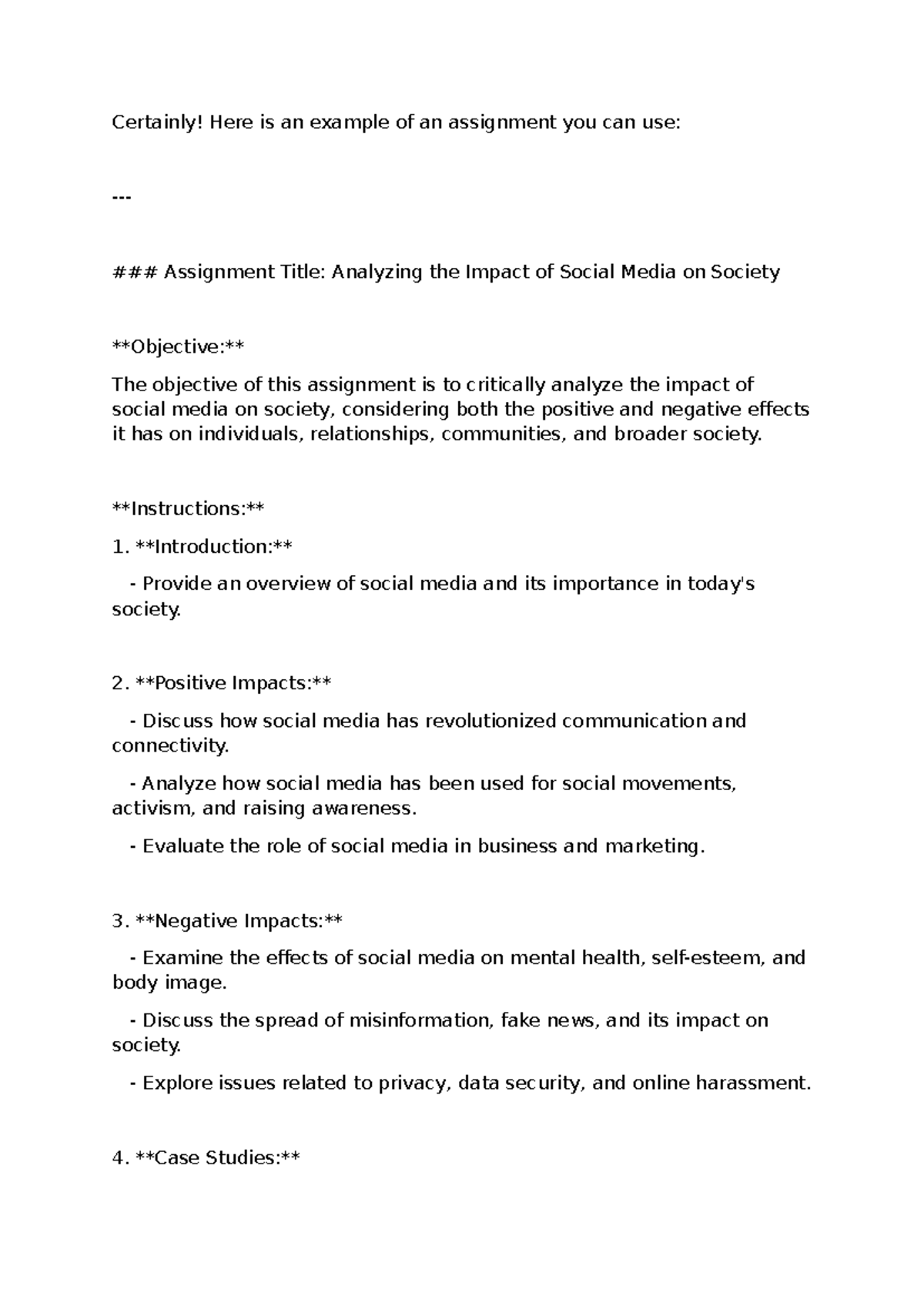 Assignment 1 - Certainly! Here is an example of an assignment you can ...