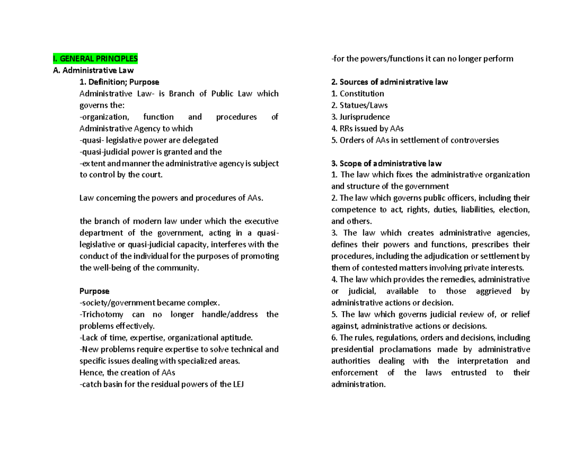 Midterm Reviewer: Administrative Law Principles and Agencies (Course ...