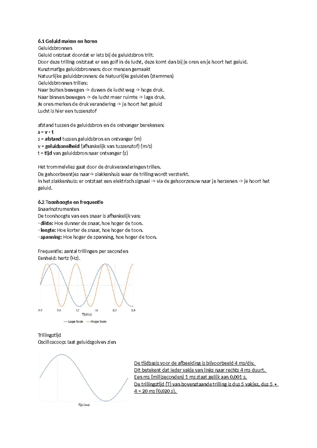 Natuurkunde H7 - Geluid, Frequentie & Geluidssterkte (Havo 2) - Studeersnel