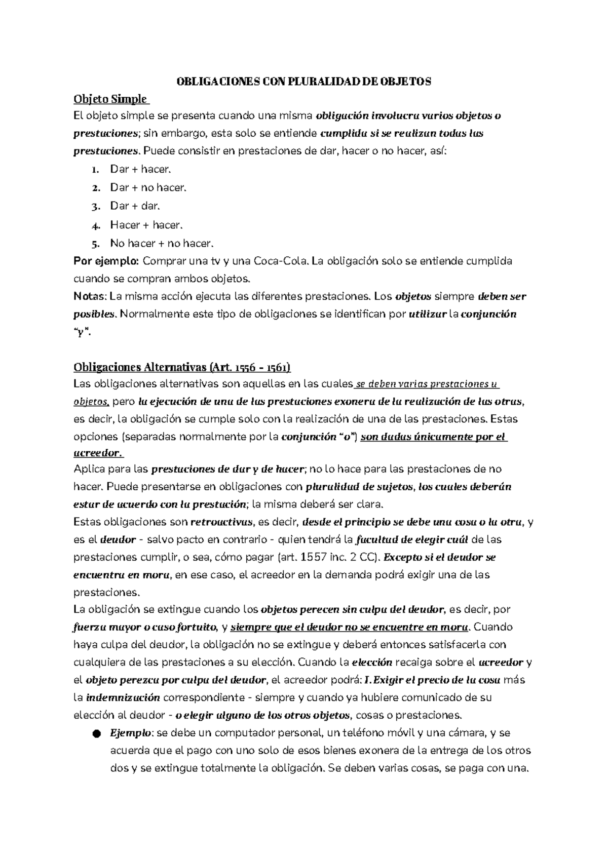 2- Obligaciones con Pluralidad de Objetos e Indivisibilidad - Studocu