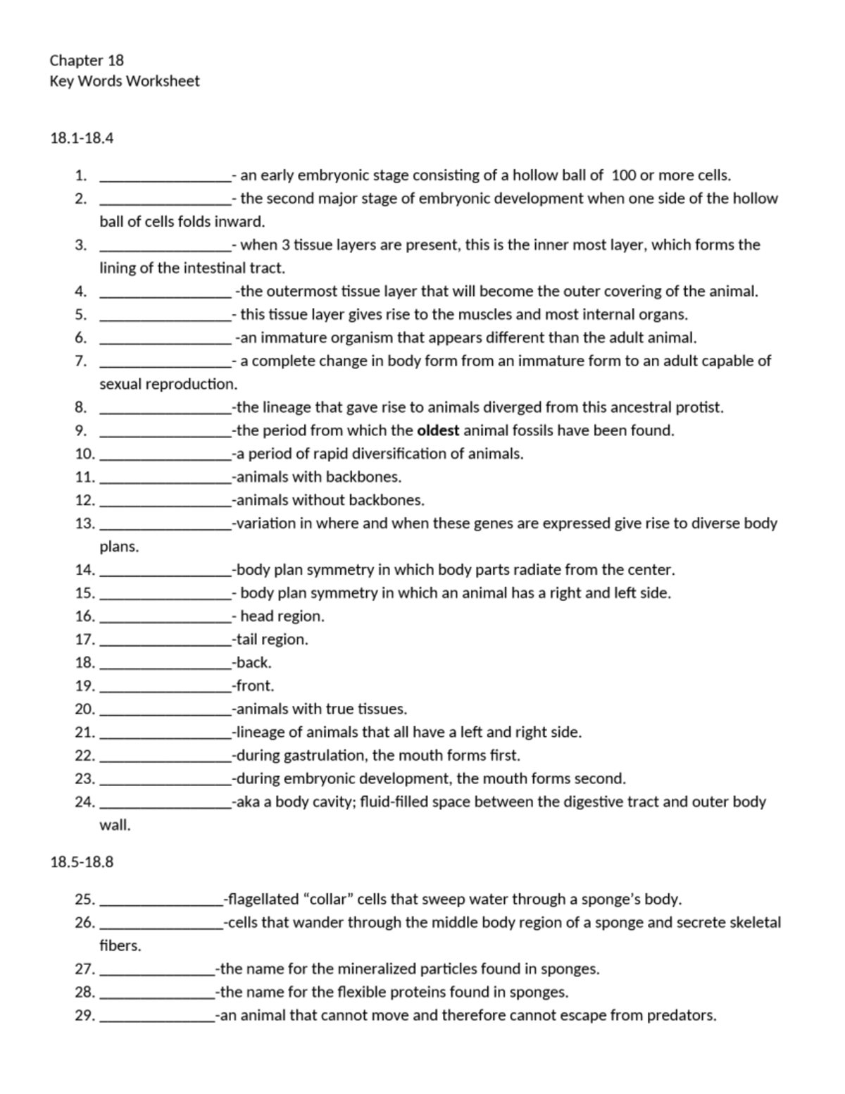 Chapter 18 Key Words Worksheet - BIO - Studocu