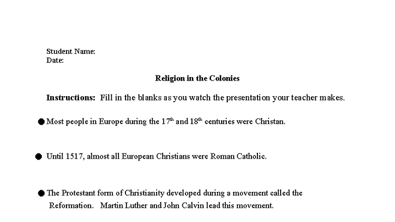 US History: Religion in the Colonies Notes (HEBISD) - Studocu