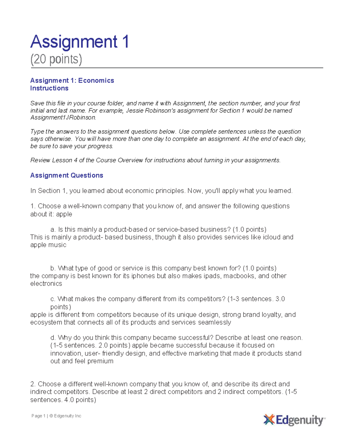 Assignment 1: EL5732 - Economics Principles and Company Analysis - Studocu