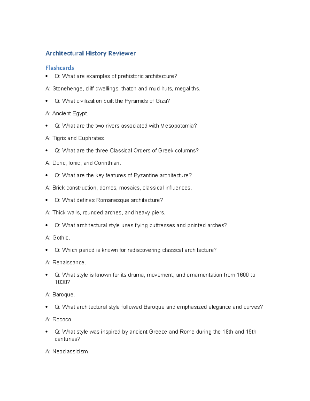 ARCH 101: Architectural History Flashcards for Review - Studocu