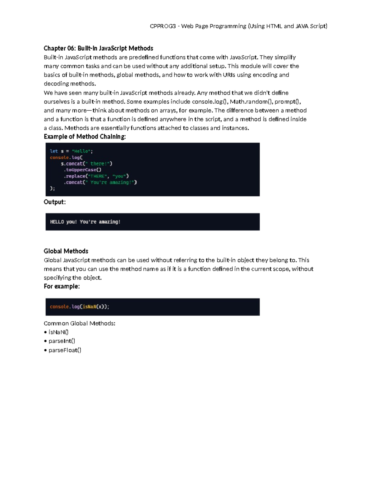 Chapter 06 - Built- in Java Script Methods - Chapter 06: Built-in ...