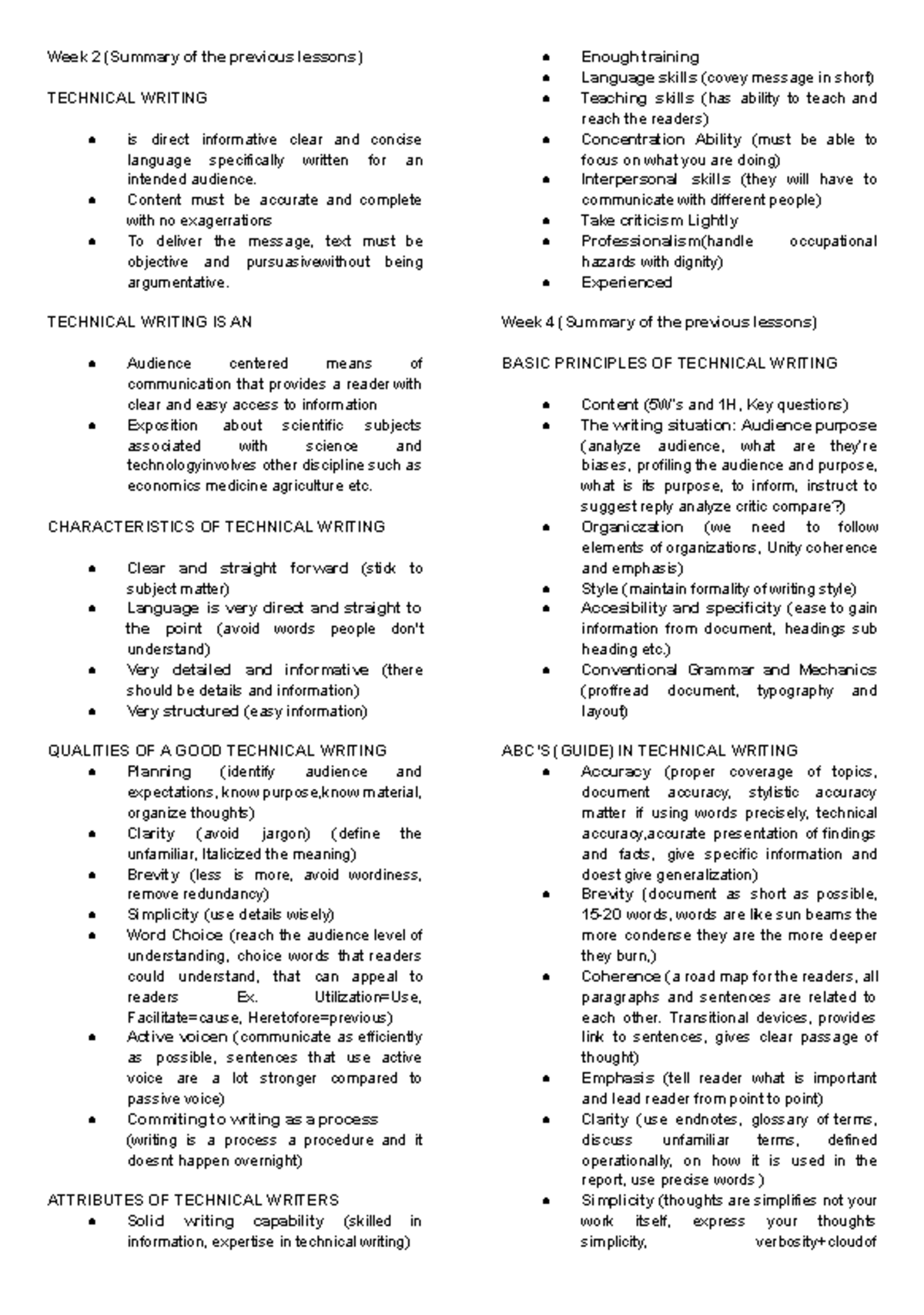 English 102: Week 2 & 4 Technical Writing Principles Summary - Studocu