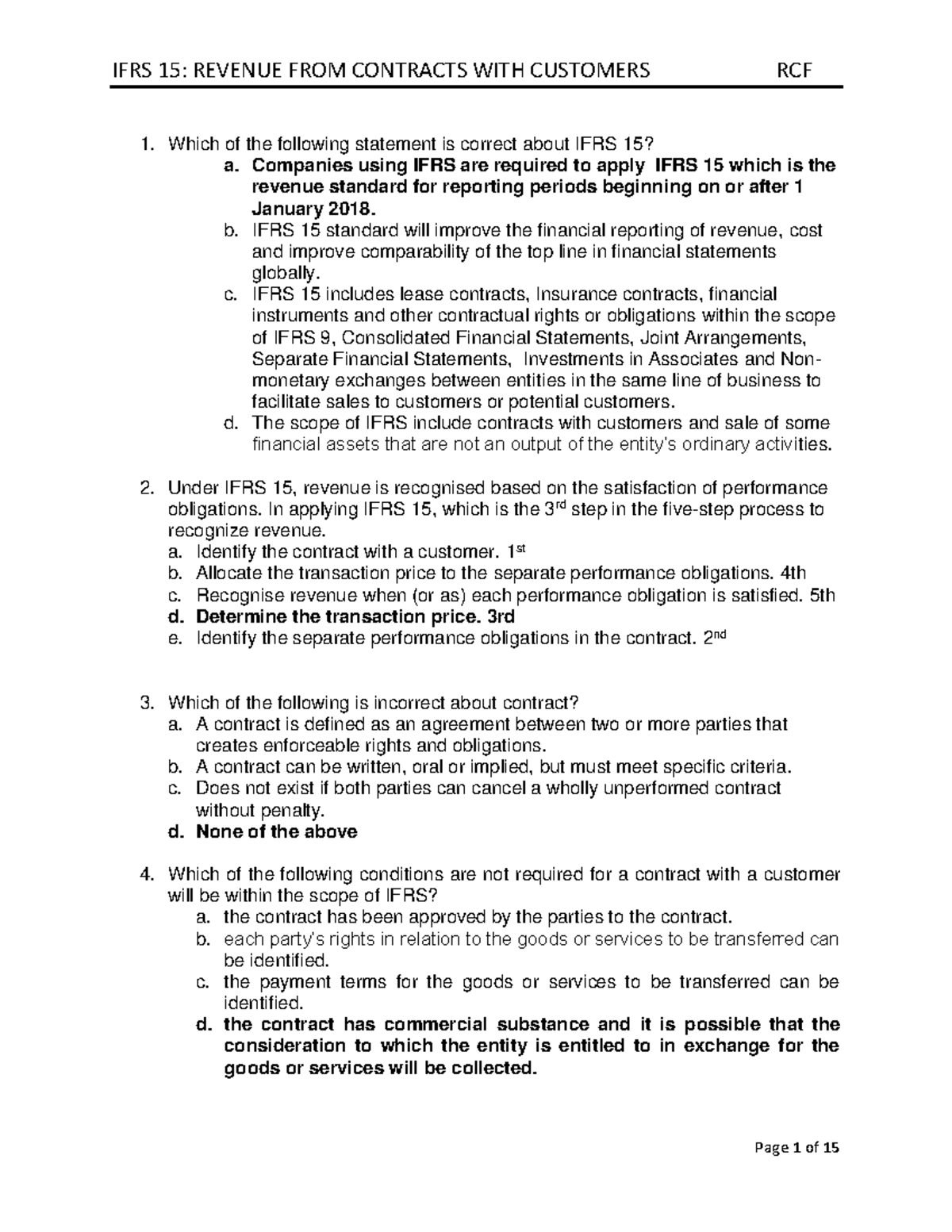 IFRS Multiple Choice Questions with Answers - Aug 2020 - Studocu