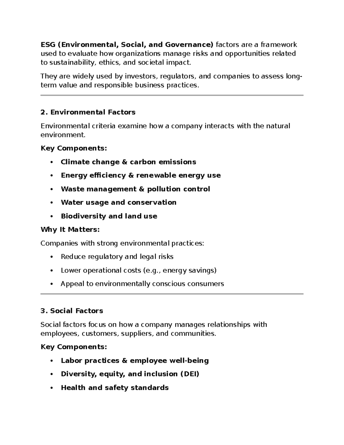 Management ESG Factors: Evaluating Sustainability & Governance - Studocu