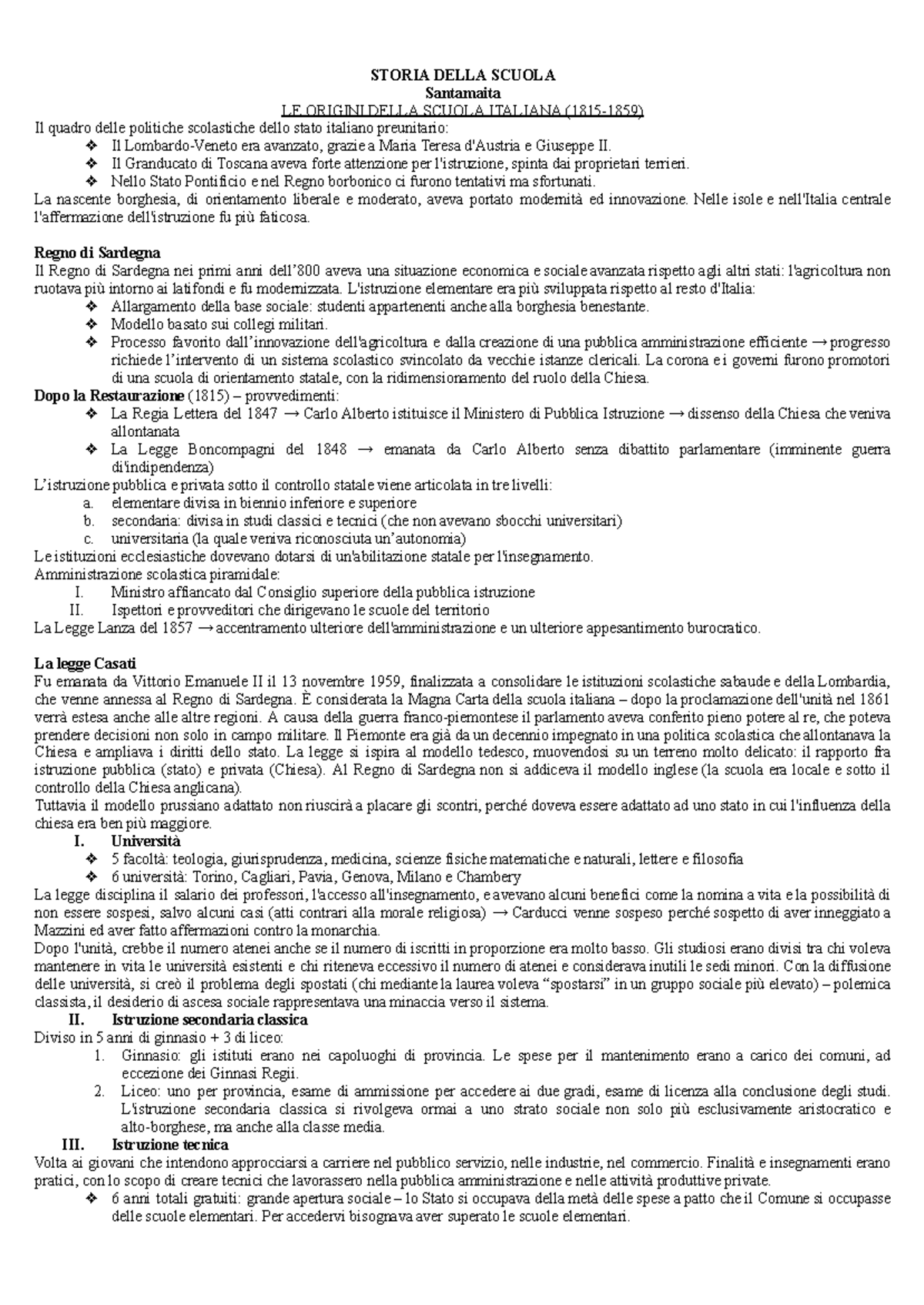 Storia della Scuola Italiana e dei Sistemi Formativi - Santamaita - Studocu