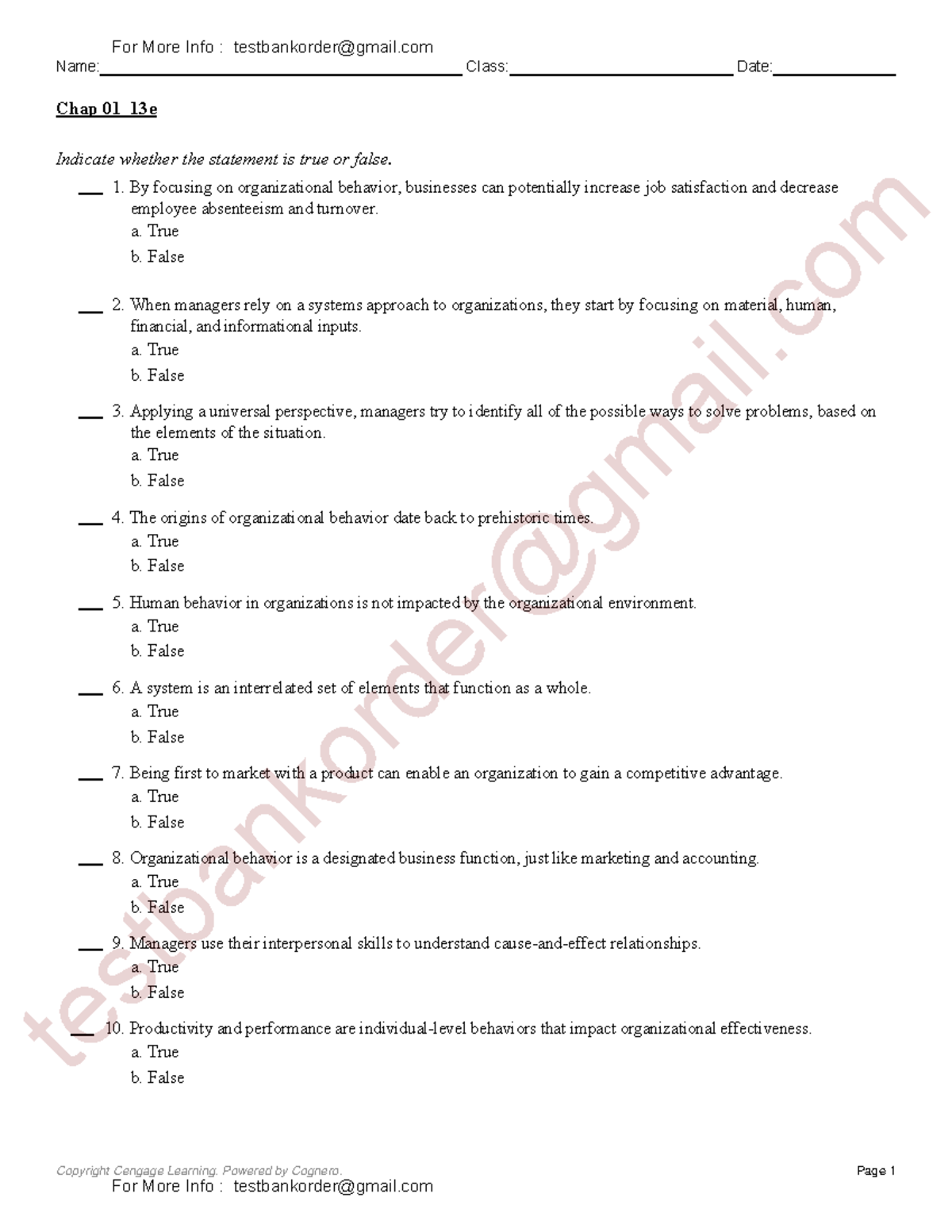 Test Bank and Solutions For Organizational Behavior: Managing People ...